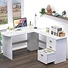 Furnilife L-Shaped Home Office Wood Corner Desk with 3 Drawers, (DxWxH ...