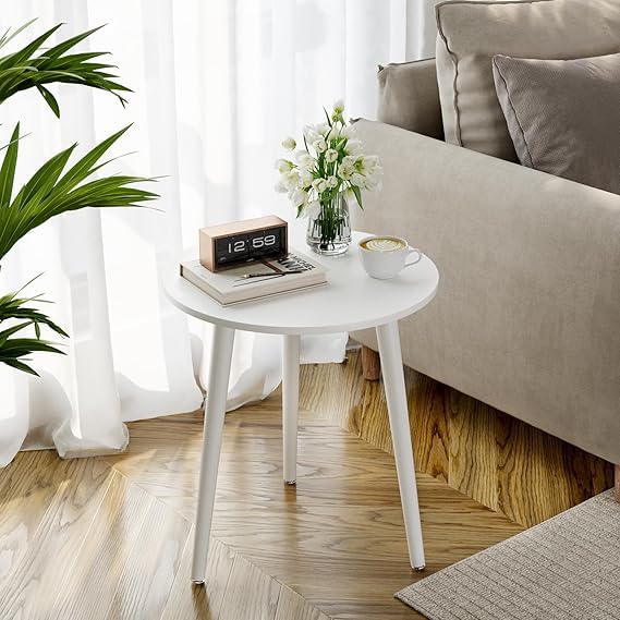 LIVINGLOOM End Table Wooden Side Table Foldable Round Shaped Side Table ...