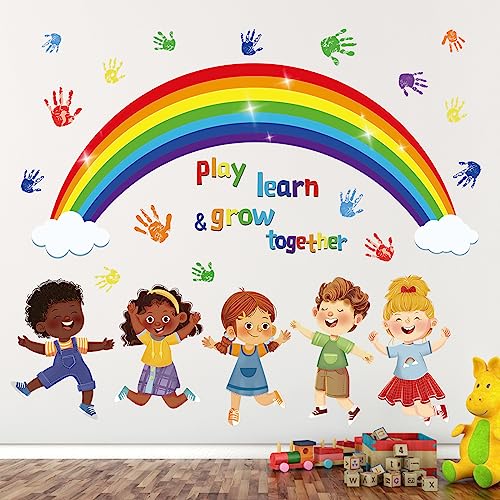 wondever Kids Classroom Wall Stickers Rainbow Handprint Diversity ...