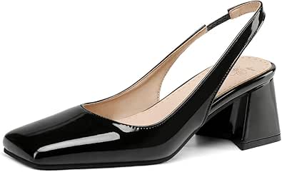 Amazon.com | DINTAHA Womens Square Closed Toe Slingback Heels Patent ...