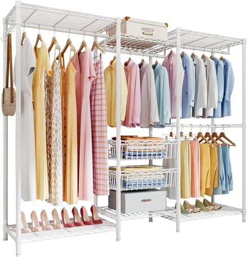 KZOBYD Clothes Rails Heavy Duty Clothing Rail, Freestanding Wardrobe ...