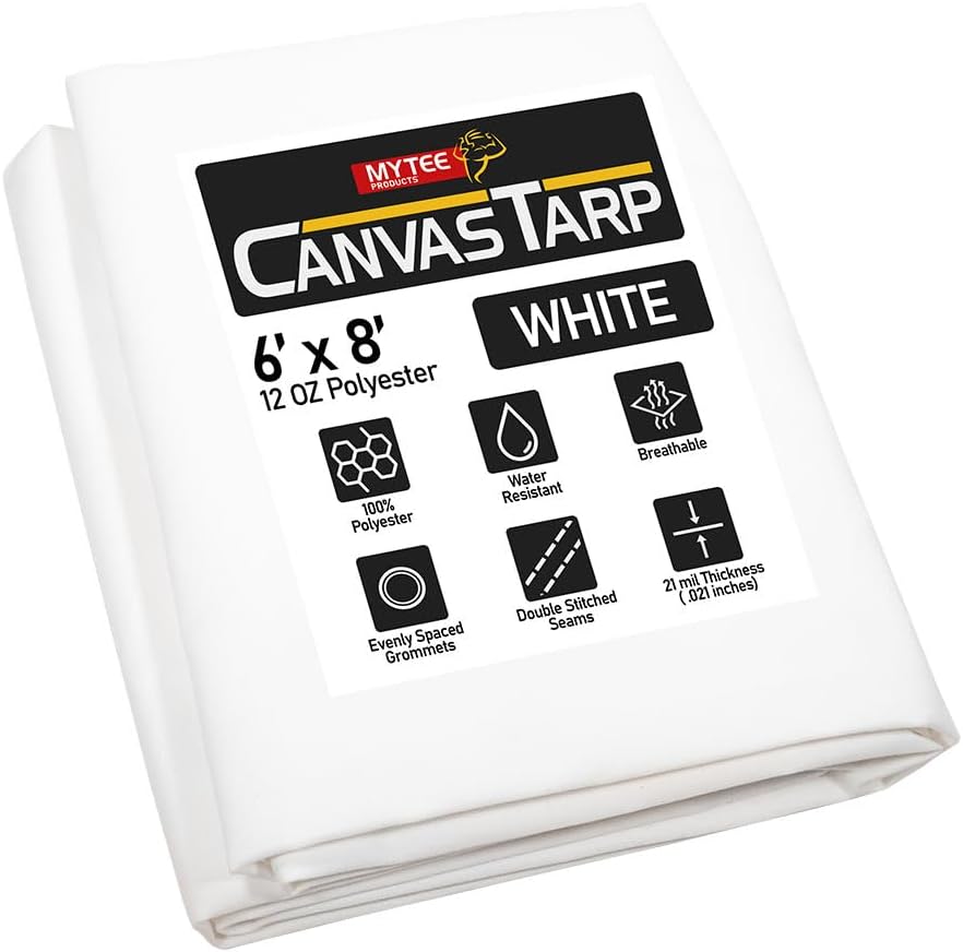 Amazon.com: Mytee Products 6' x 8' White Canvas Tarp 12oz - Water ...
