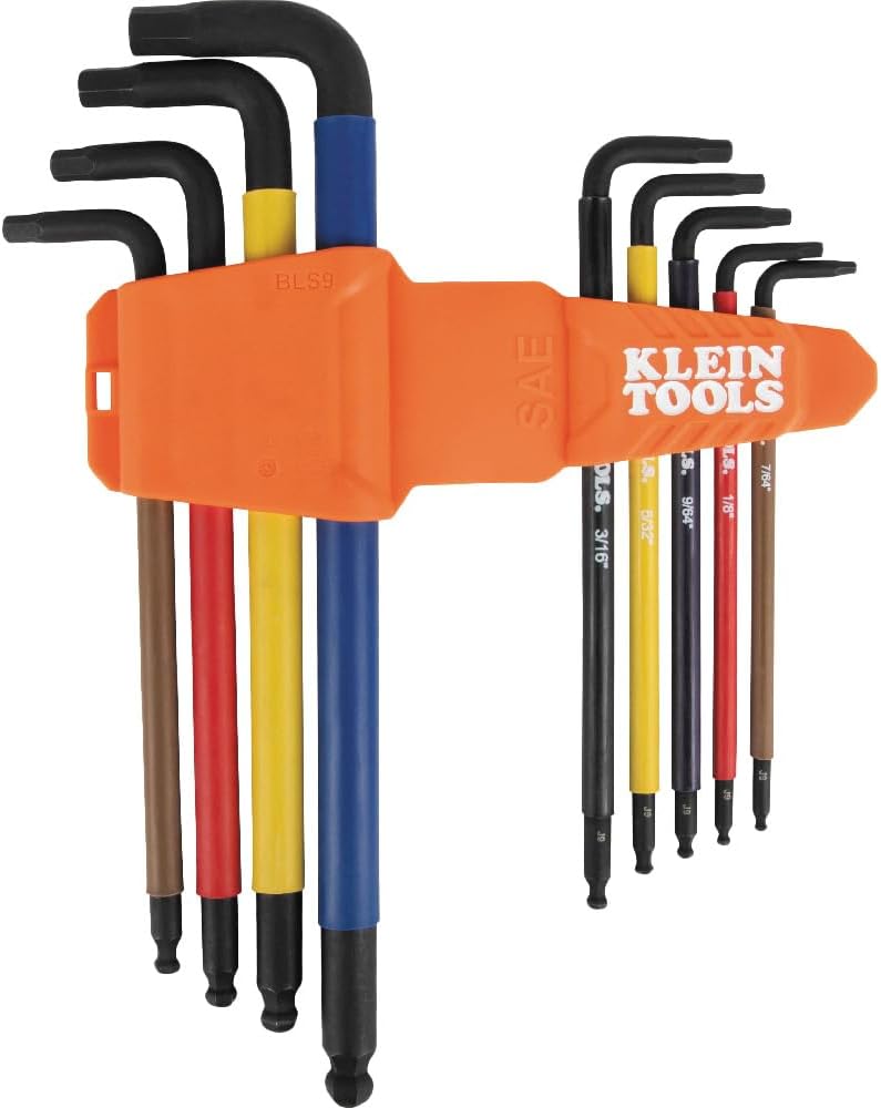 Klein Tools BLS9 9-Piece Extra-Long Hex Key Set, SAE Color-Coded L ...