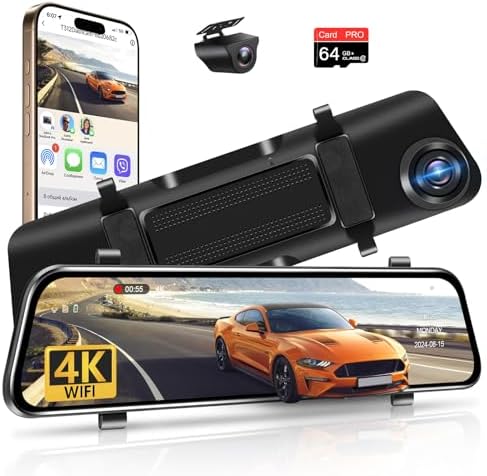 Amazon.com: 12" 4K Rear View Mirror Camera WiFi Mirror Dash Cam Front ...