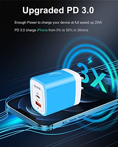 Snapklik.com : 3Pack Dual Port USB-C Charger Block, 20W Power Delivery ...