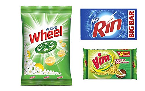 Wheel Combo of Wheel Detergent Powder, Rin Soap 250 gram and Vim ...
