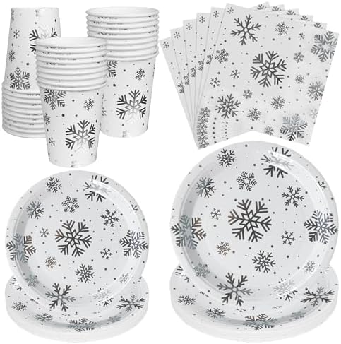 Amazon.com: 100 PCS Snowflake Party Supplies Disposable Christmas ...