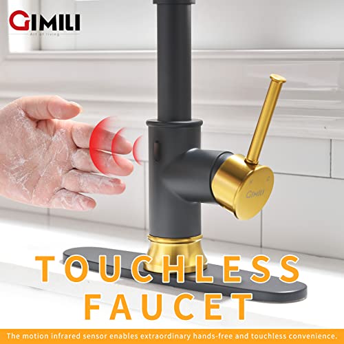 Snapklik.com : GIMILI Black And Gold Touchless Kitchen Faucet