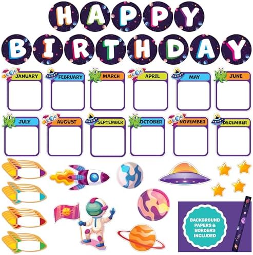 Amazon.com : 105Pcs Space Birthday Board Classroom Decor with ...