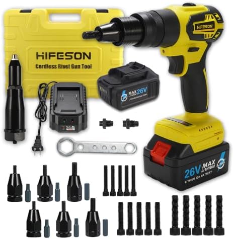 Amazon.com: HIFESON Cordless Rivet Gun Tool, 26V Electric Automatic ...