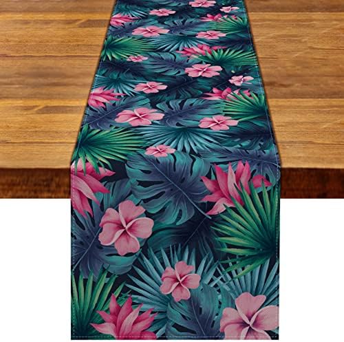 Amazon.com: Linen Tropical Table Runner Summer Luau Hawaiian Party Palm ...