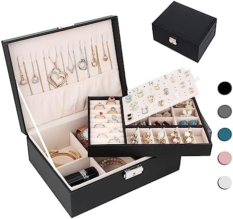Homtibrm Jewellery Organiser Box for Women Girls, 2-Layer Large Jewelry ...