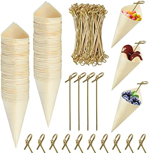 Amazon.com | Queekay 200 Pcs Disposable Wood Charcuterie Cones Wooden ...