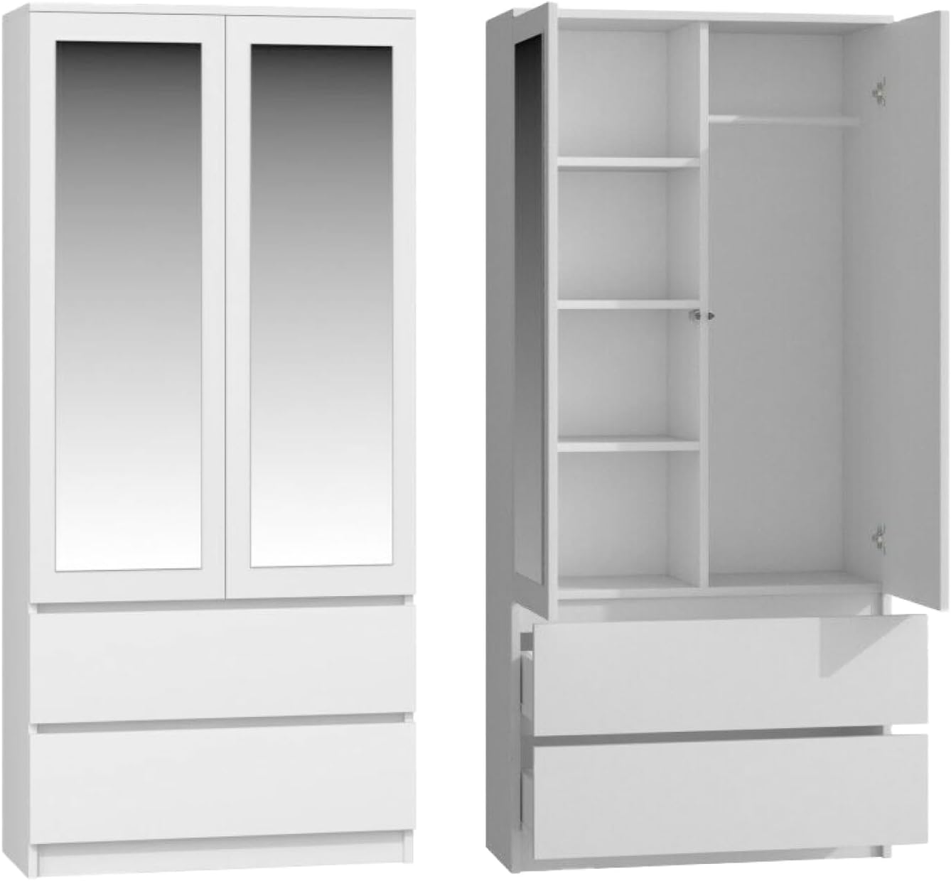 HOME MODERN Wooden and Mirror Bedroom Wardrobe with 2 Mirror Doors and ...
