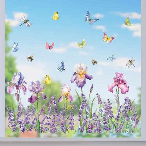wondever Spring Garden Flower Window Clings Poppy Floral Butterfly ...