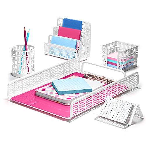 Hudstill White Cute Desk Organizer Set for Women and Girls in Art Deco ...