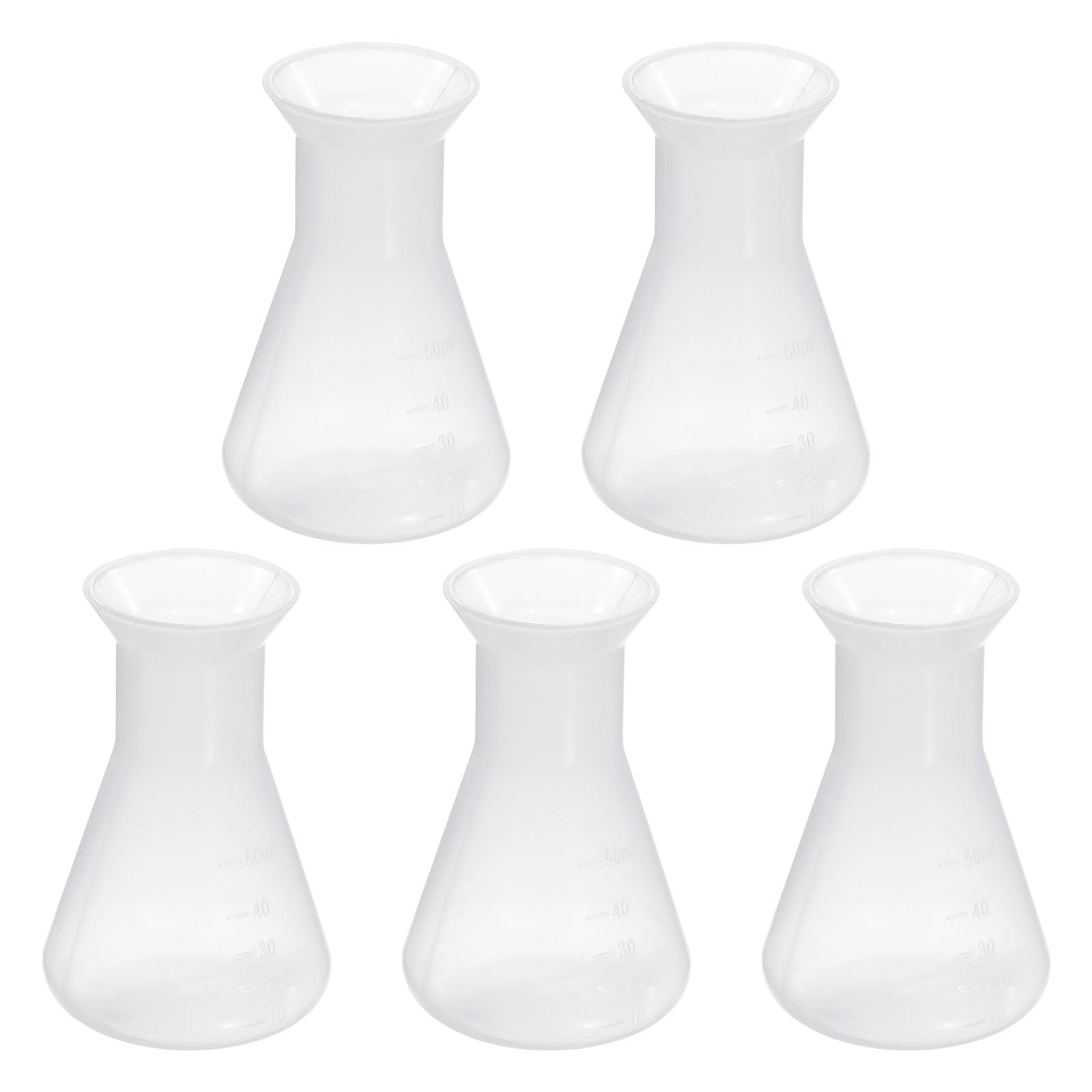 PATIKIL 50ml Plastic Erlenmeyer Flask, 5 Pack Wide Mouth Conical Flask ...