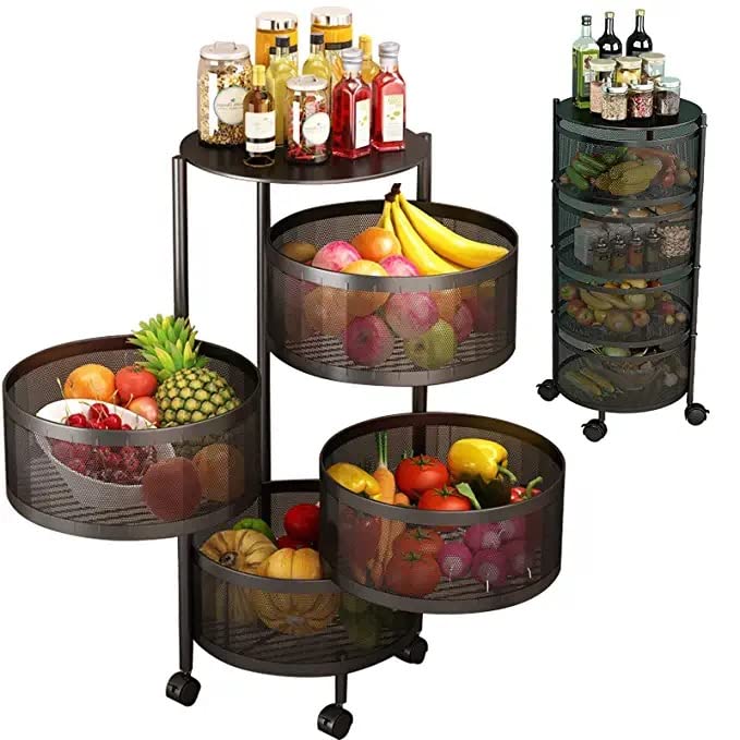 1 Pc 4 Layer Kitchen Round Rotating Trolley Portable Storage Rack Round ...