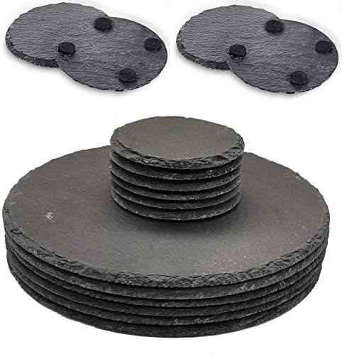 Argon Tableware Set of Round Natural Slate Placemats and Coasters - 6 ...
