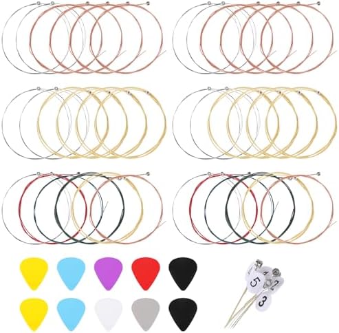 6 Sets of 6 Acoustic Guitar Strings Replacement Gold/Brass/Multicolor ...