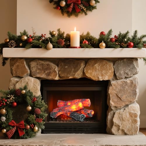 LED Electric Fireplace Logs with Realistic Flames, 10.4 inch Flameless ...