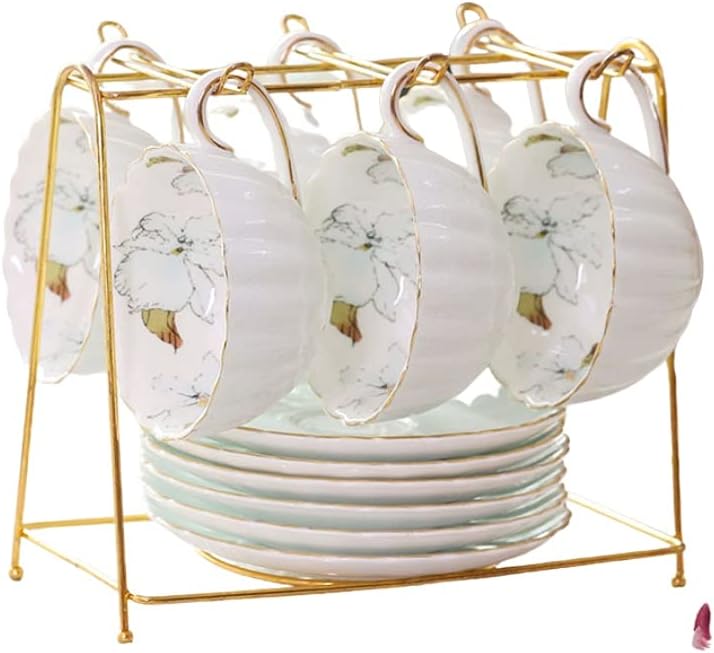 Amazon.com | Tea Cup Set Tea Cups with Saucers Set with Cup Rack 7 Oz ...