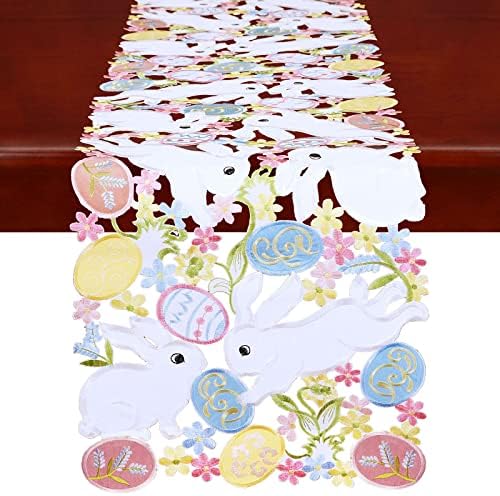 Amazon.com: Embroidered Easter Table Runner, Easter Decorations for Home Colorful Bunny Easter ...