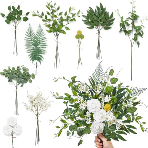 Amazon.com: CEWOR Artificial Greenery Stems Box Set 45pcs with 13 Kinds ...