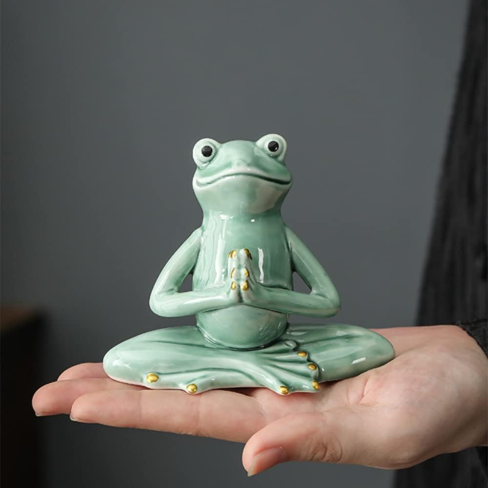 Amazon.com: Topadorn Ceramic Yoga Frog Statue, Frog Sitting Sculptures ...