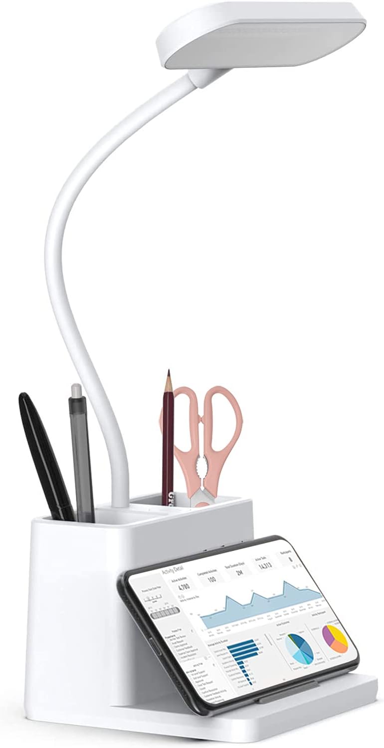 LED Desk Lamp with Pen Holder, Desk Light for Computer/Desktop - White ...