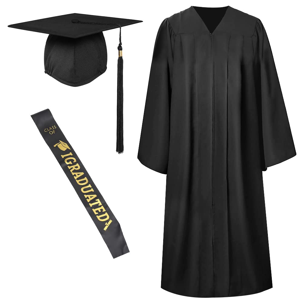 Graduation Gown Cap Tassel Set 4 Pieces Unisex Matte Graduation ...