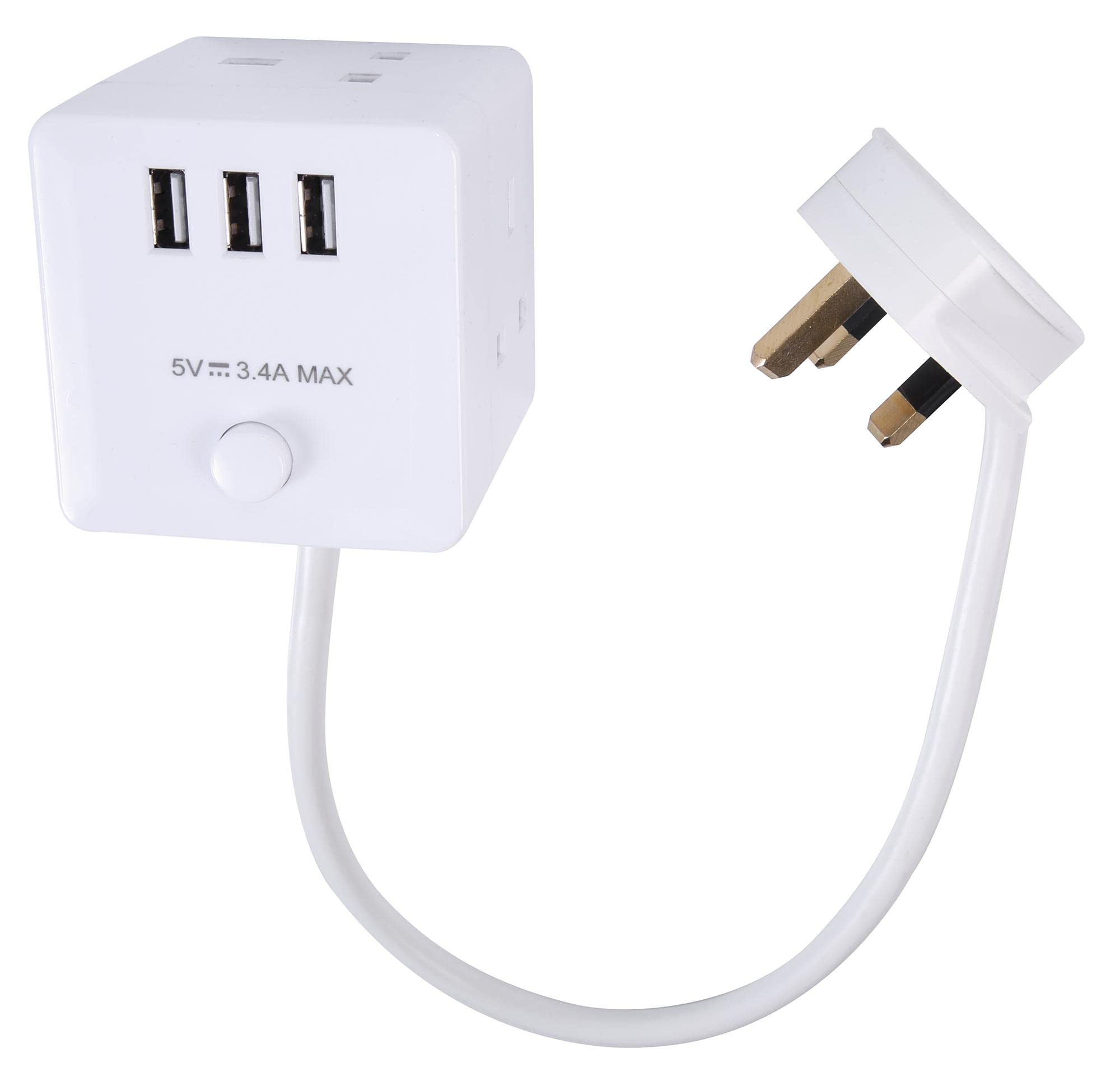 PRO ELEC PELB1478 Cube Mains Extension Lead with USB Charging, 3 Gang ...