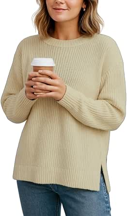 Noni Women's Casual Warm Round Neck Long Sleeve Knitted Sweater with ...