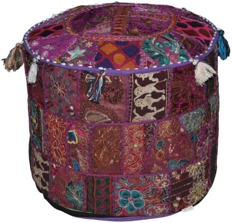 Classic Patchwork Brocade deep Blue Indian Footstool : Amazon.co.uk ...