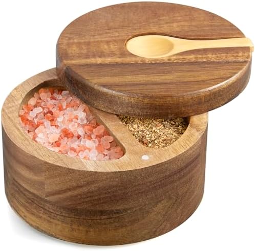 Amazon.com: Bivvclaz Acacia Wood Salt Cellar with Swivel Lid, Salt Box ...