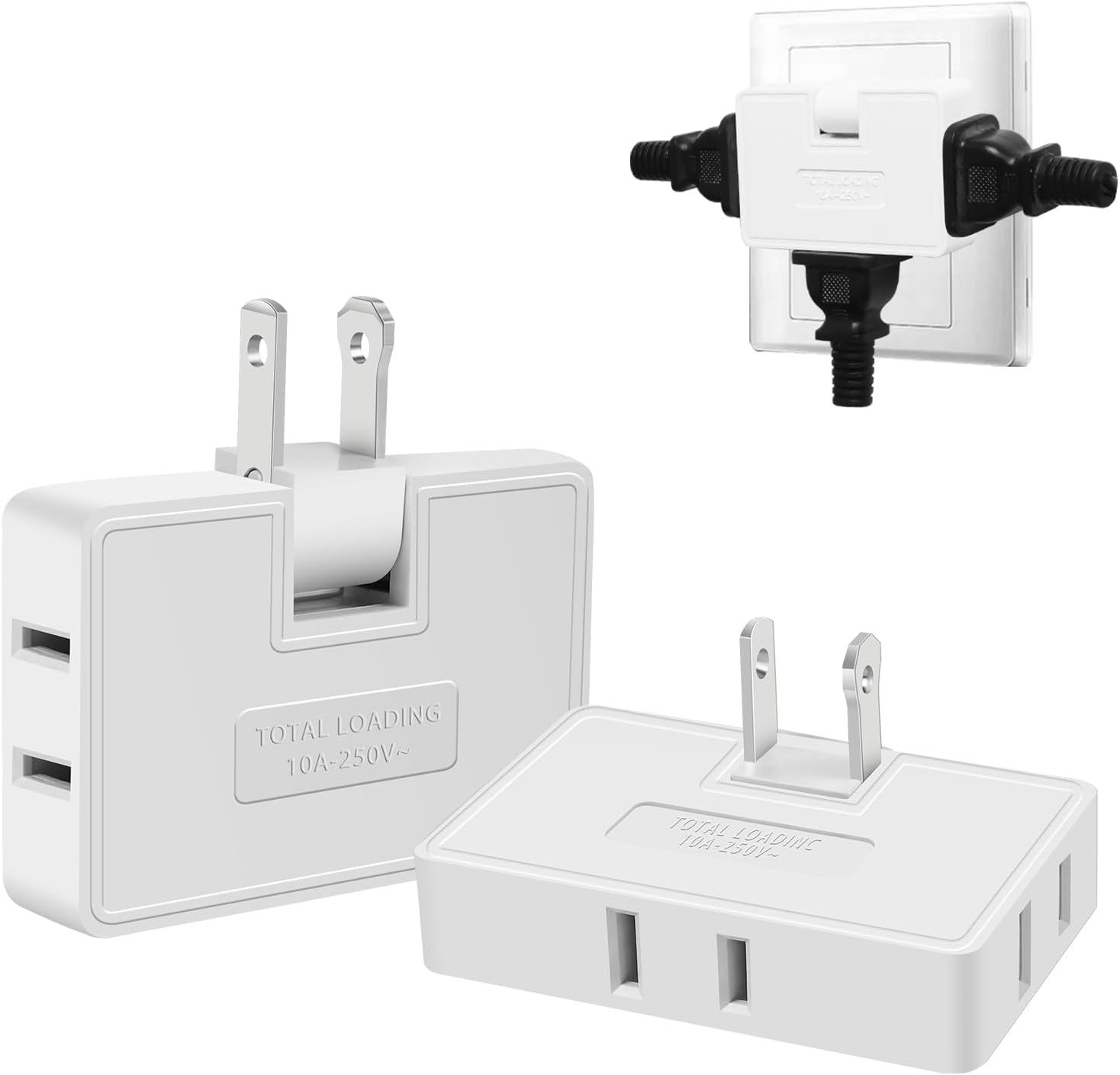 Amazon.com: 3 Way Flat Wall Outlet Extender Adapter- 2 Pack 180 Degrees ...