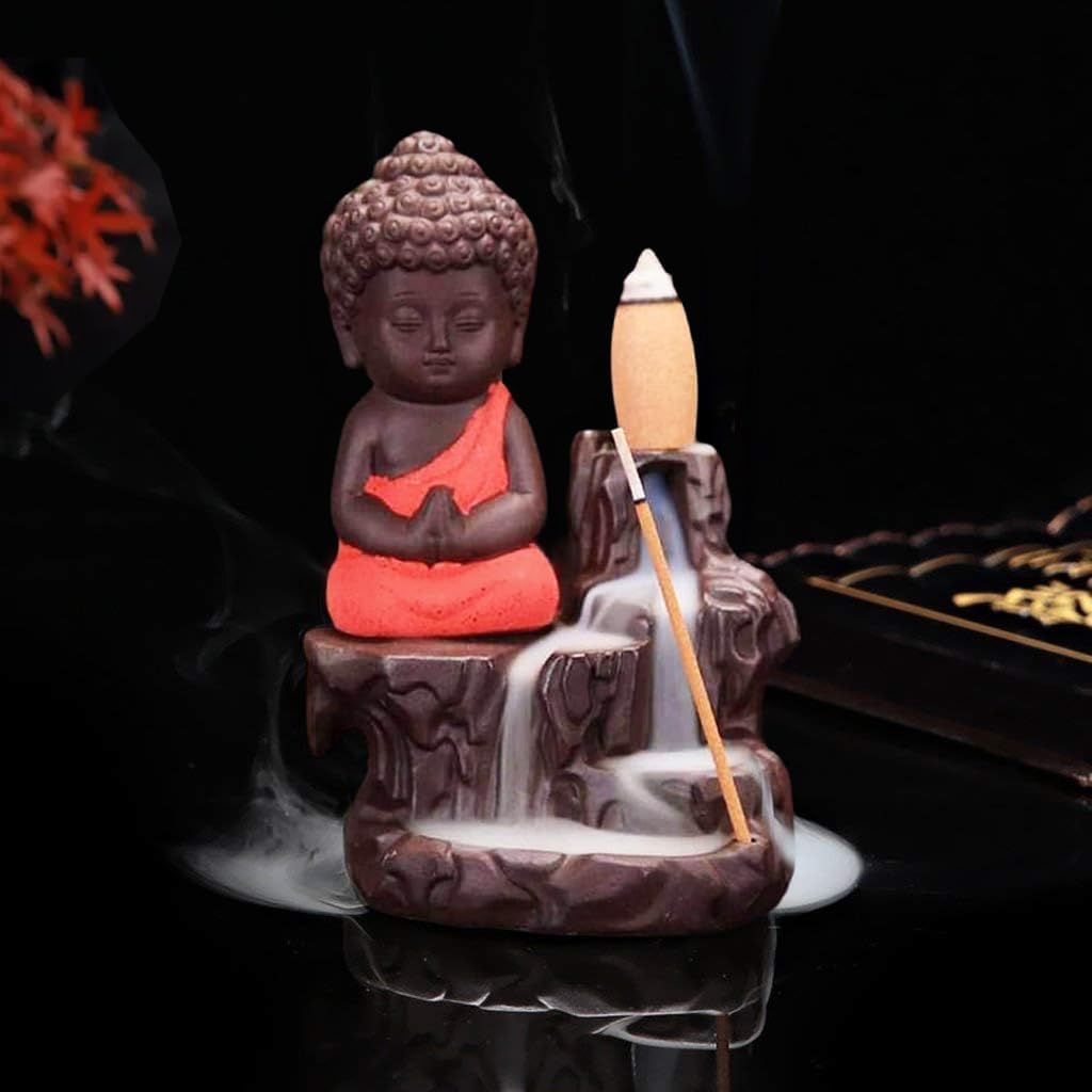CRAFTBERRY Meditating Monk Buddha Smoke Backflow Cone Incense Holder ...