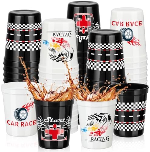 Amazon.com: Chuangdi 12 Pcs Plastic Race Car Cups 24oz Checkered Flag ...