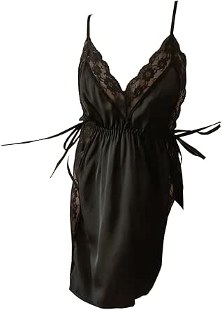SINROYEE Womens Lace Nightgown Sexy Chemise V Neck Slip Satin Silk ...