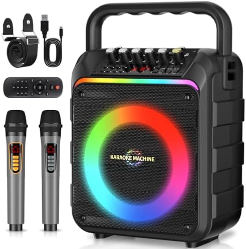 Amazon.com: Karaoke Machine with 2 Wireless Microphones, Portable ...