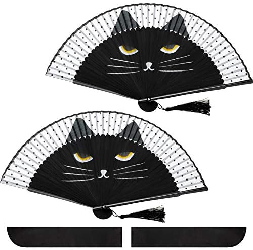 Amazon.com: OULII Women Cartoon Cat Folding Silk Fan Handheld Fan ...