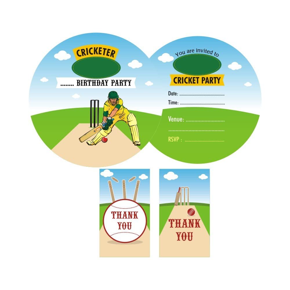 Pretty UR Party Cricket Party Invitations and Thank you tags Combo ...