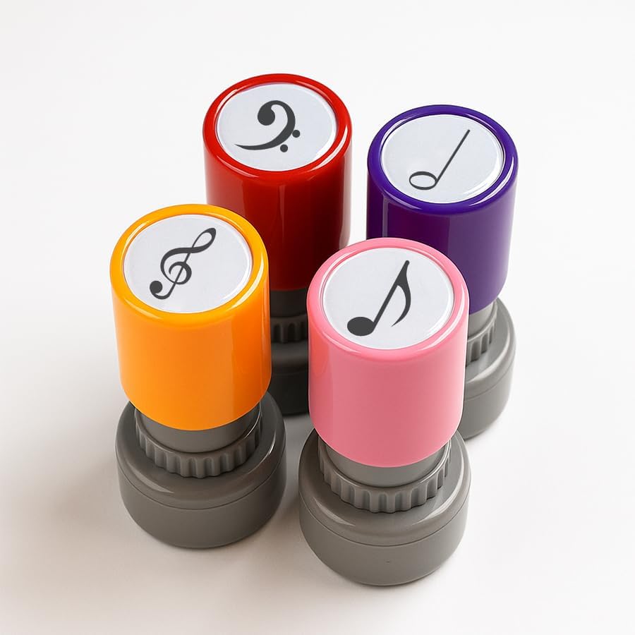 Amazon.com : Music Notes Pre-Inked Stamp Set – Treble & Bass Clef ...