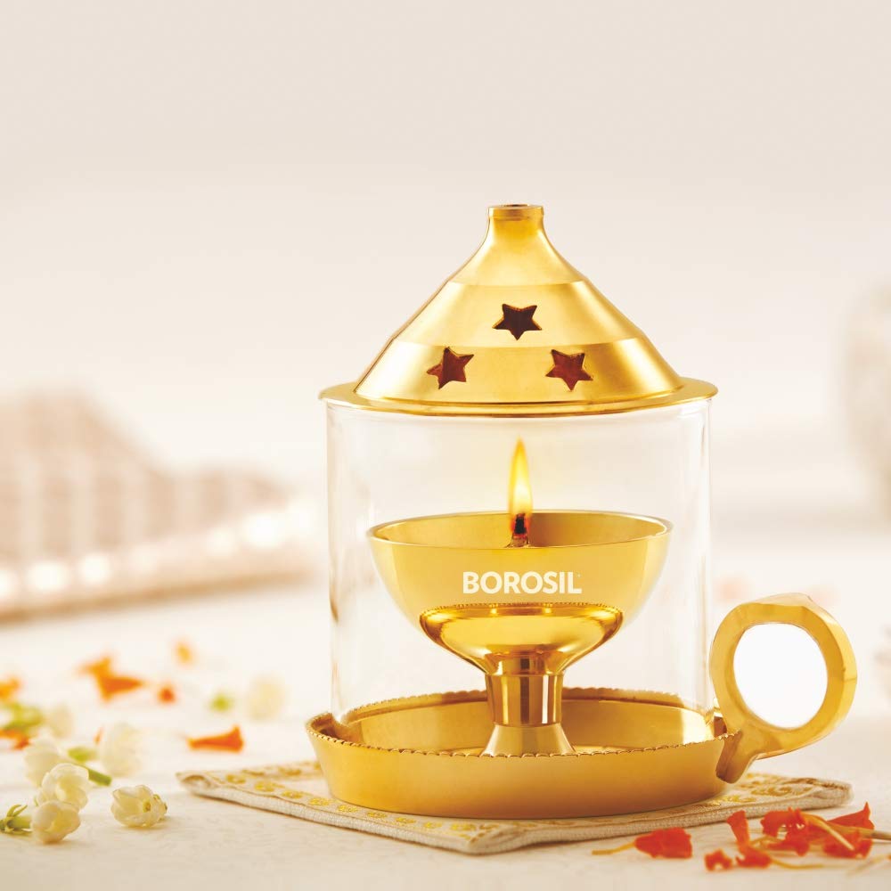 Buy Borosil Small Size Mangal Diya Decorative Brass Oil Lamp with ...
