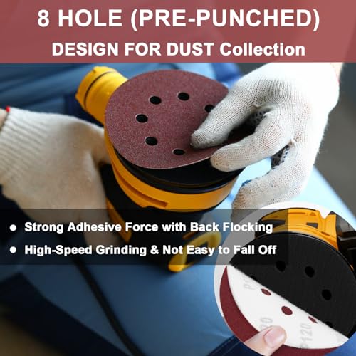 Snapklik.com : 5 Inch 8 Hole Sanding Discs, 100 PCS 80 Grit Hook And ...