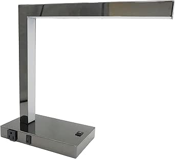 S H Lighting L-Shape LED Desk Lamp, with USB Port + Power Outlet, 14" H ...