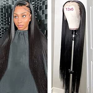 Amazon.com : 40 inch Wig 13x6 HD Lace Front Wigs Human Hair 180 Density Straight Transparent ...