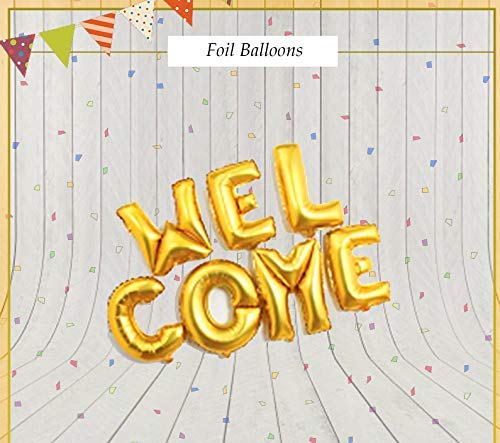 TRISHRA Welcome Foil Balloon Banner Gold Color 7PCS Alphabets Balloon ...