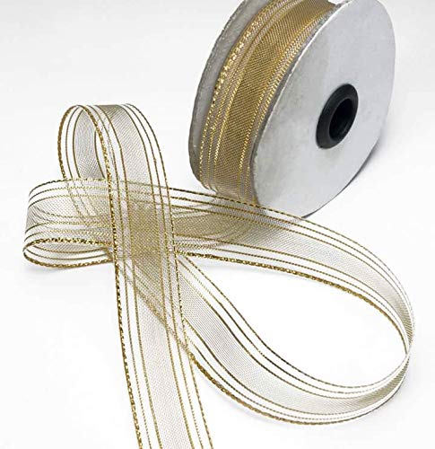 Premier Ribbons 1 Inch Gold Metallic Stripe Gift Wrapping Ribbon - 15 ...