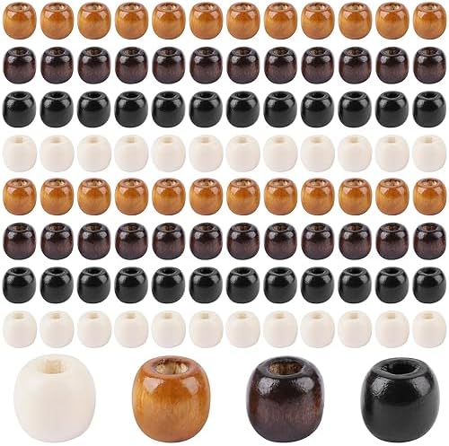 300Pcs Natural Wooden Spacer Beads-12mm Large Hole Wood Hair Braid ...